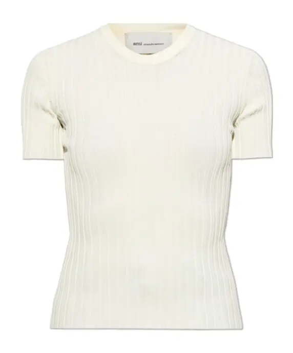 Ami Ribbed Short-sleeve Knit Top - Off White