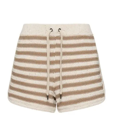 Brunello Cucinelli Striped Cotton Blend Shorts - Nude