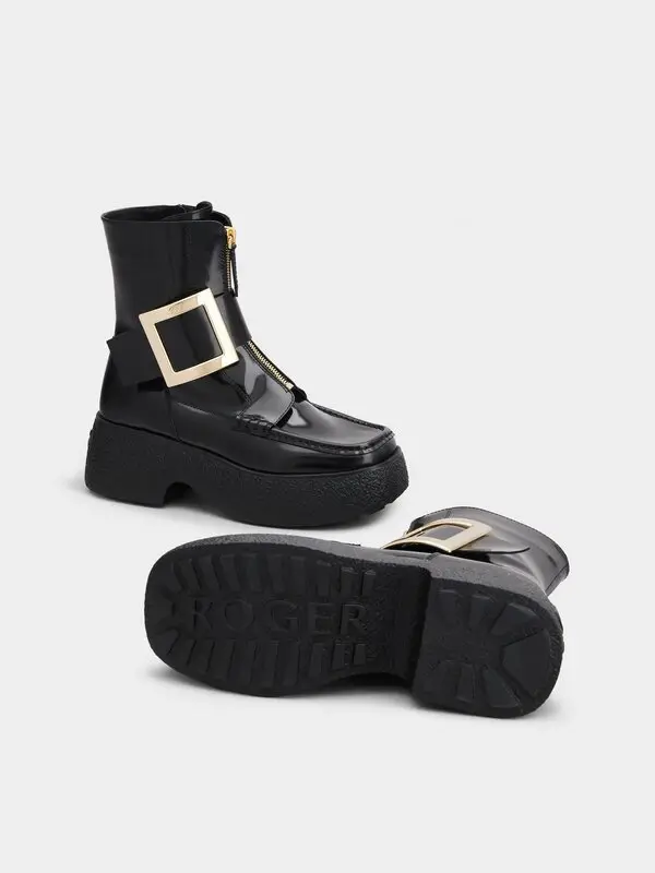 ROGER VIVIER Patent Leather Lug Sole Boots