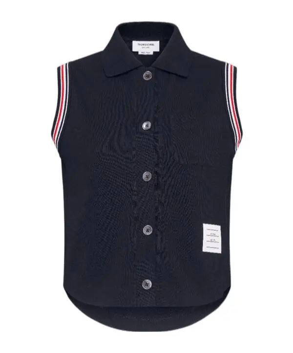Thom Browne Sleeveless Ribbed Shirt With Rwb Tipping - Navy Blue