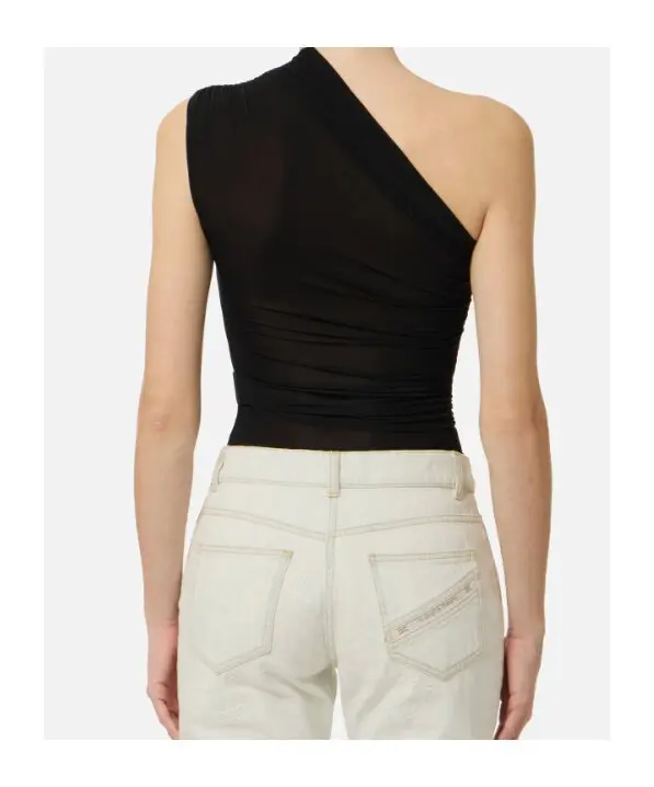 Elisabetta Franchi One-shoulder Ruched Top With Gold-tone Zipper