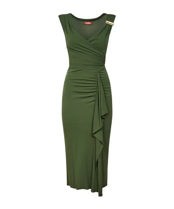Max Mara Sleeveless V-neck Draped Midi Dress - No