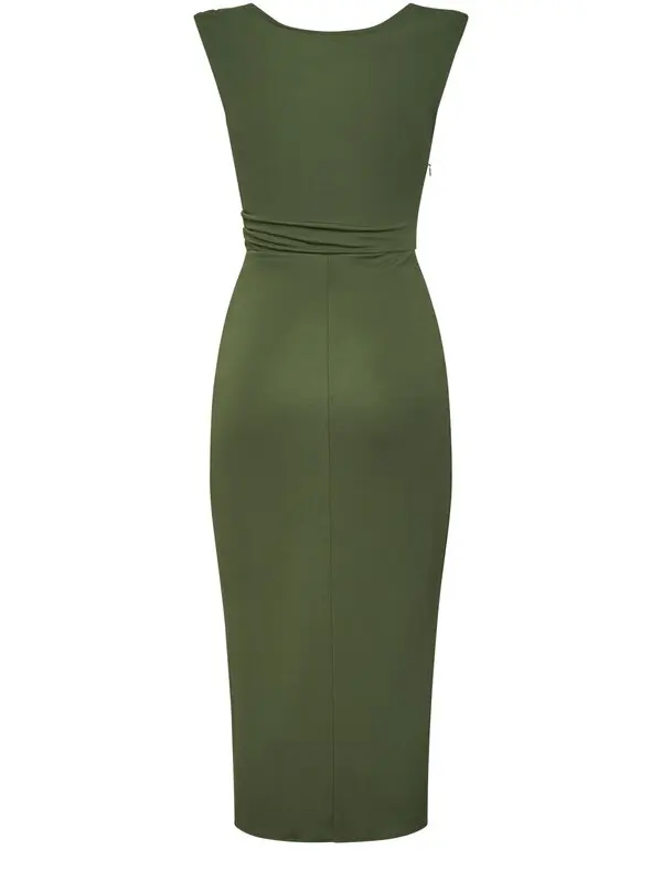 Max Mara Sleeveless V-neck Draped Midi Dress - No
