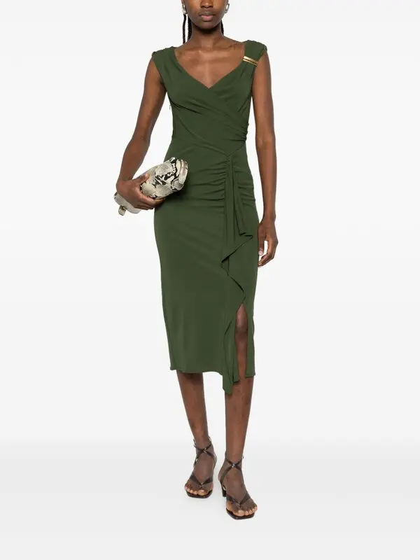 Max Mara Sleeveless V-neck Draped Midi Dress - No