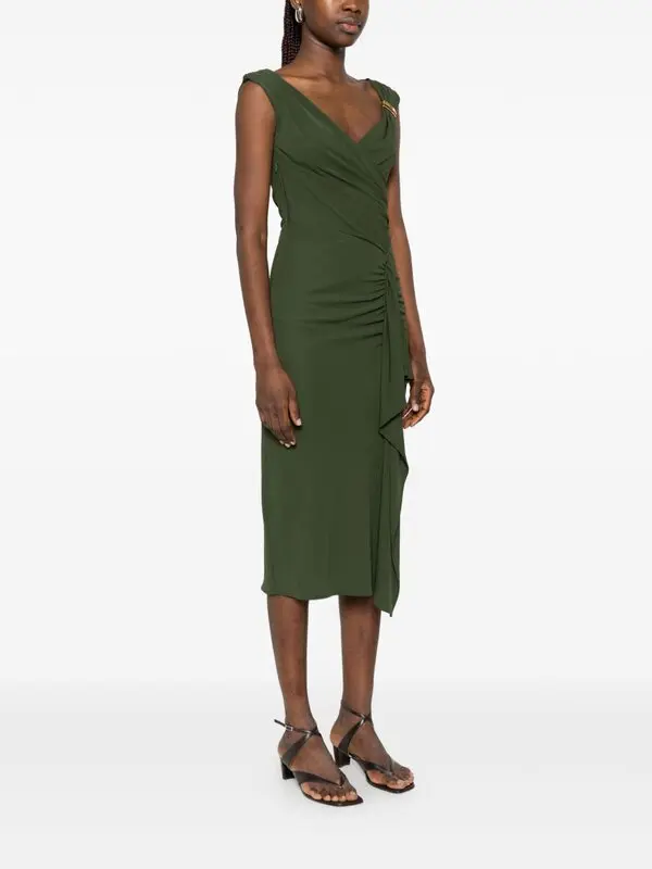 Max Mara Sleeveless V-neck Draped Midi Dress - No