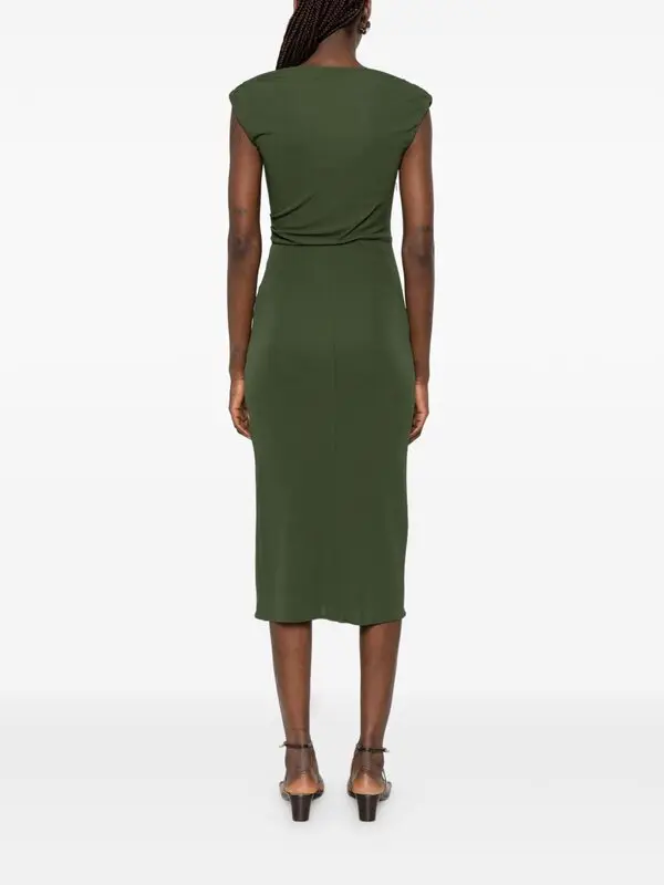 Max Mara Sleeveless V-neck Draped Midi Dress - No