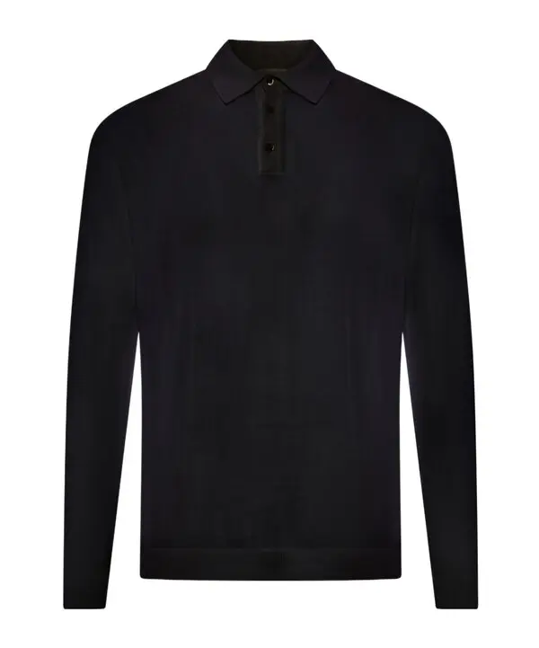 ROBERTO COLLINA Knitted Long-sleeve Polo Shirt - Black