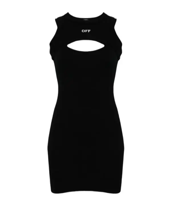 Off-White Cutout Sleeveless Fitted Dress - Blacks