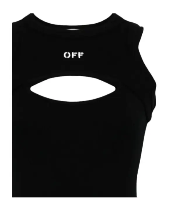 Off-White Cutout Sleeveless Fitted Dress - Blacks