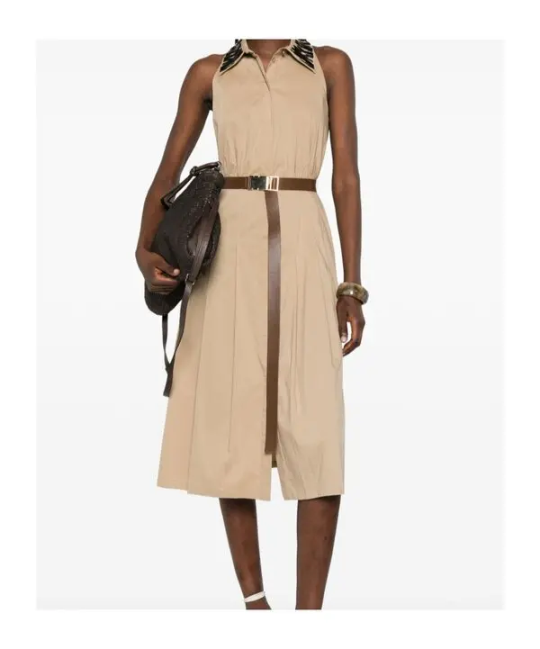 Max Mara Embellished Collared Sleeveless Dress