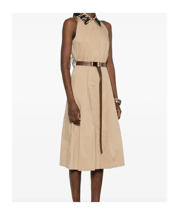 Max Mara Embellished Collared Sleeveless Dress