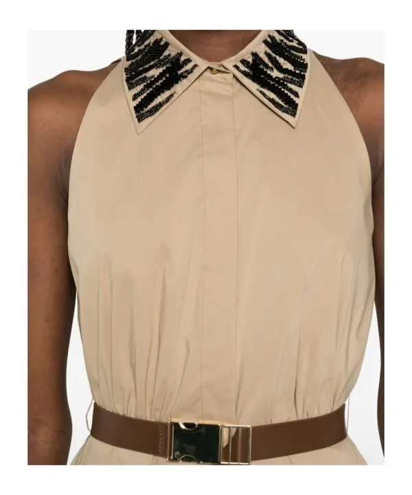 Max Mara Embellished Collared Sleeveless Dress