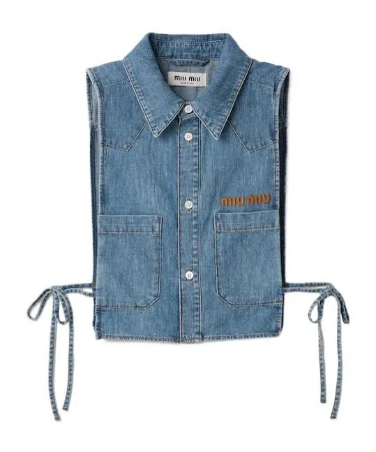 Miu Miu Cropped Chambray Tie Shirt - Blue