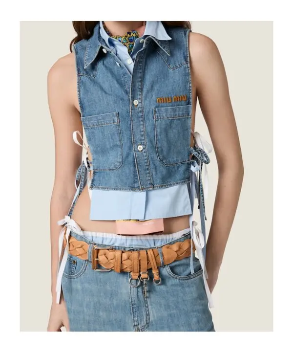 Miu Miu Cropped Chambray Tie Shirt