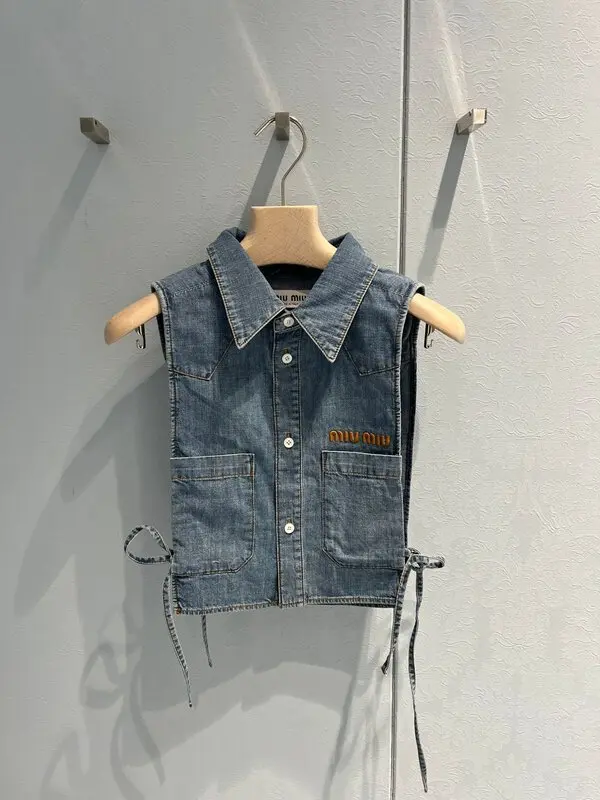 Miu Miu Cropped Chambray Tie Shirt