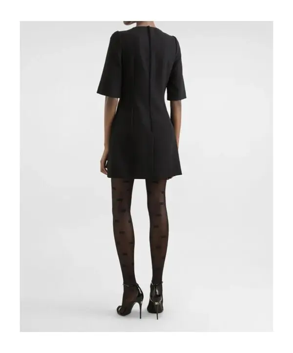 Dolce & Gabbana Wool Dress With Embellished Neckline And Brooch