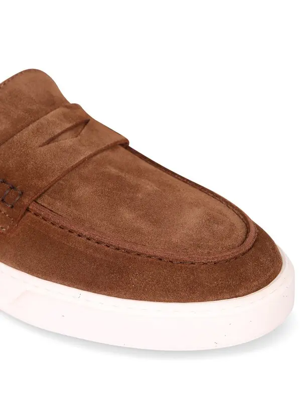 DOUCAL'S Stitch Detail Suede Penny Loafers - Brown