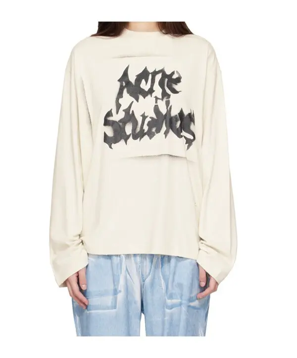 Acne Studios Logo Print Distressed Long Sleeve T-shirt - Off-white