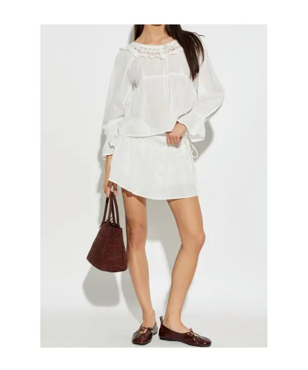 Posse Danielle Lace-trim Peasant Top - White