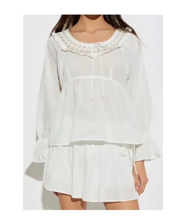 Posse Danielle Lace-trim Peasant Top - White