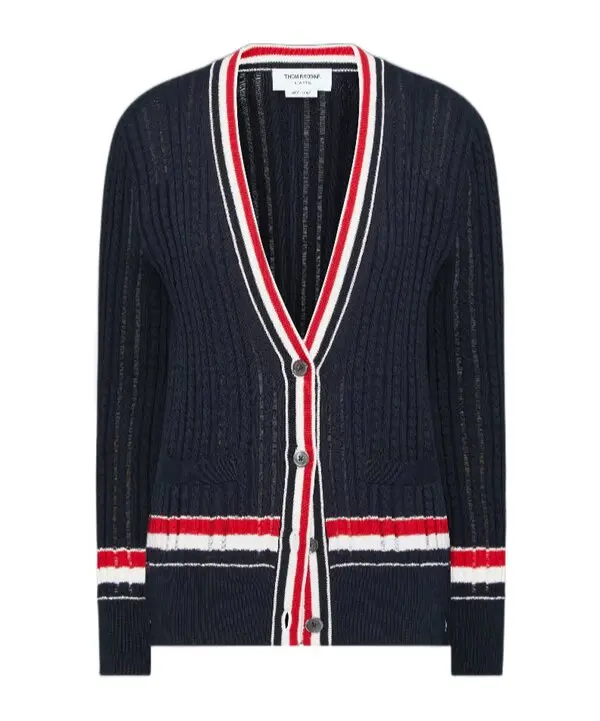 Thom Browne Stripe Cable Cardigan - Navy Blue