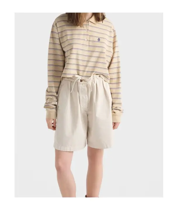 Prada Cropped Striped Polo Long Sleeve Top