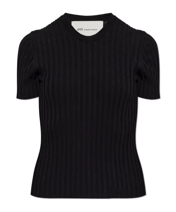 Ami Pleated Ribbed Knitted Top