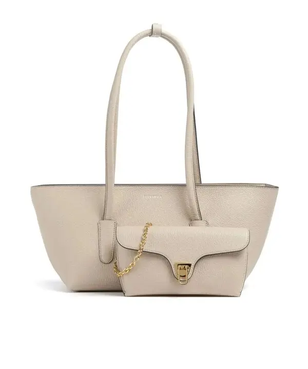 COCCINELLE Logo Printed Shoulder Bag - Nude