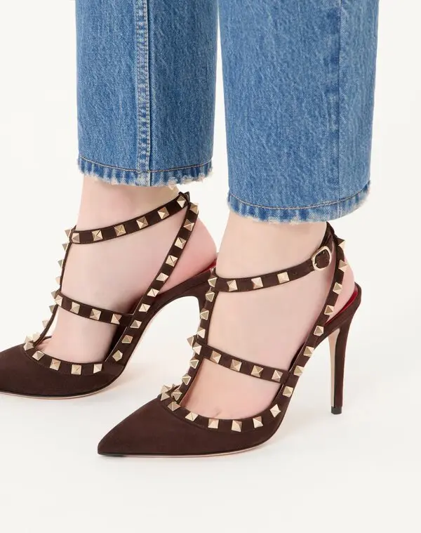 Valentino Garavani Rockstud Suede Pumps 100mm - Ebony