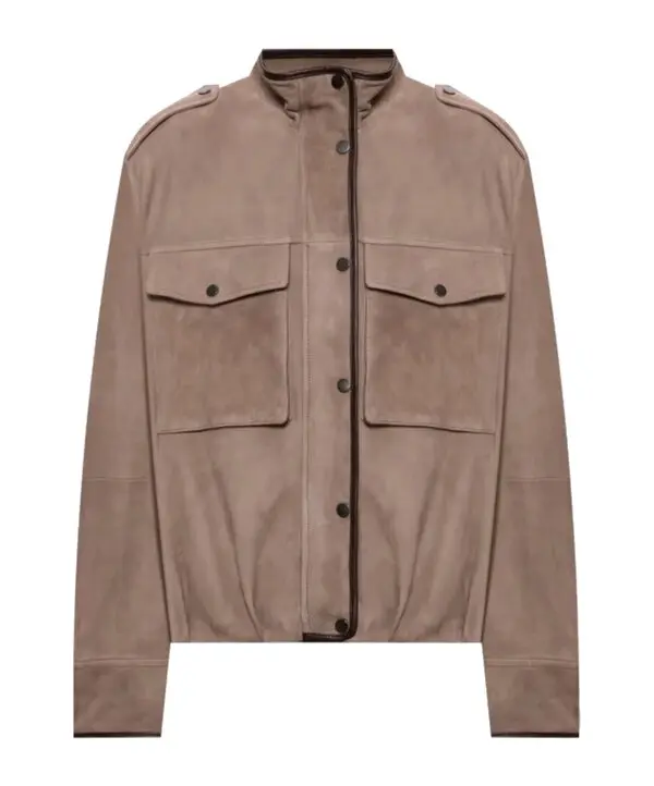 Brunello Cucinelli Suede Epaulette-detail Jacket - Brown