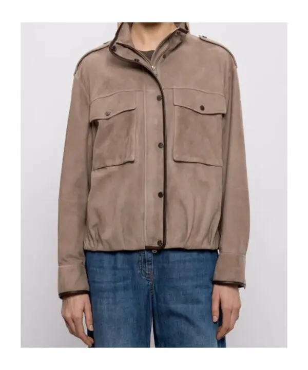 Brunello Cucinelli Suede Epaulette-detail Jacket - Brown