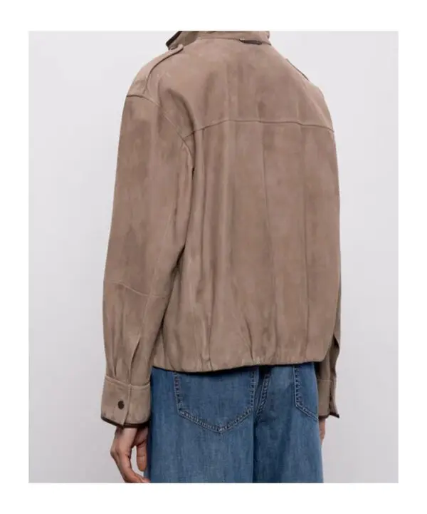 Brunello Cucinelli Suede Epaulette-detail Jacket - Brown