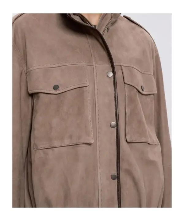 Brunello Cucinelli Suede Epaulette-detail Jacket - Brown