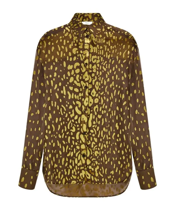 FERRAGAMO Devoré Georgette Animal Print Shirt - Green