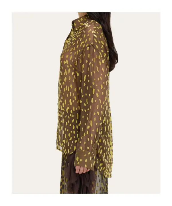 FERRAGAMO Devoré Georgette Animal Print Shirt - Green