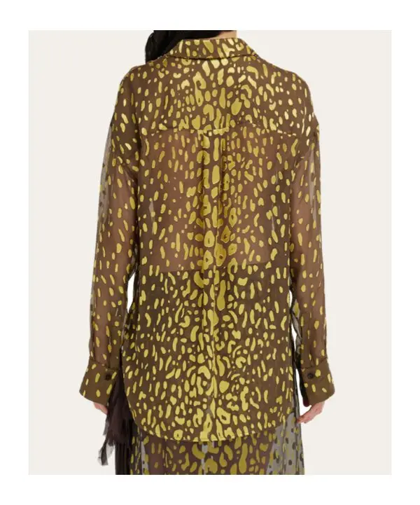 FERRAGAMO Devoré Georgette Animal Print Shirt - Green