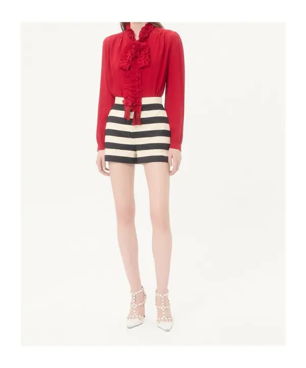 Valentino Garavani Cotton Satin Shorts With Maxi Barré Stripe