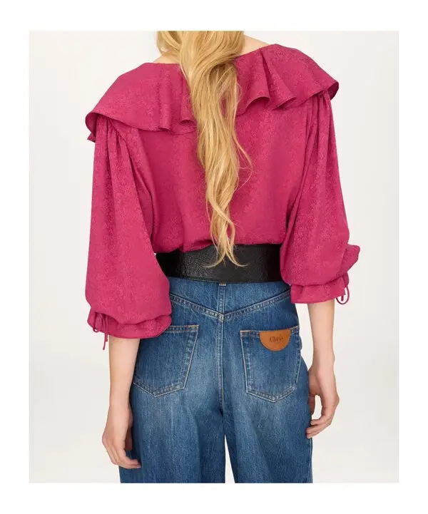 Chloé Round Neck Ruffled Silk Blouse - Deep Ruby Red