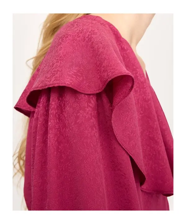 Chloé Round Neck Ruffled Silk Blouse - Deep Ruby Red