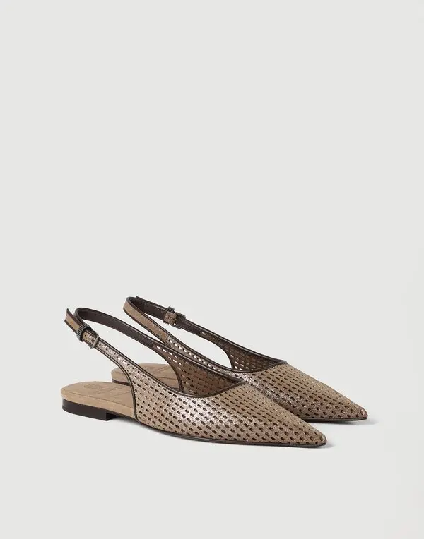 Brunello Cucinelli Sparkling Leather Slingback Ballet Flats - Brown