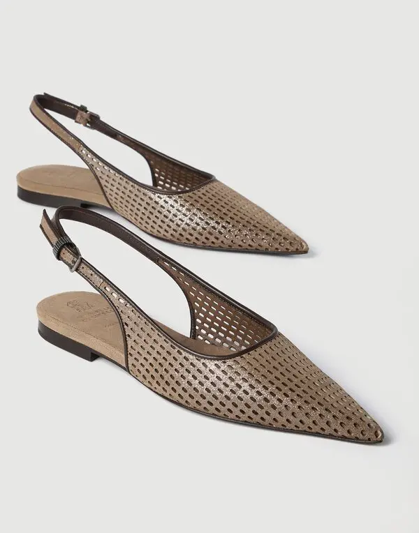 Brunello Cucinelli Sparkling Leather Slingback Ballet Flats - Brown