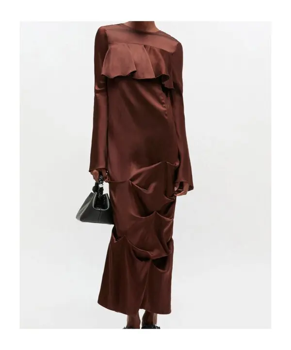 GANNI Draped Long-sleeve Maxi Dress With Ruffles