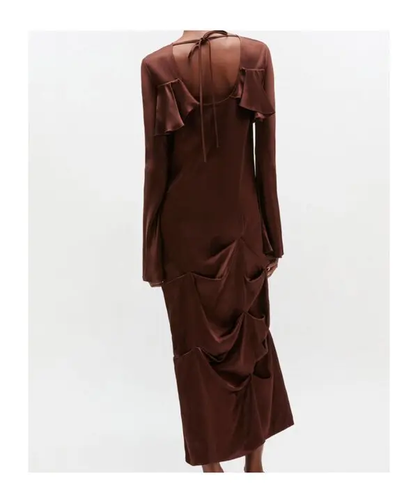 GANNI Draped Long-sleeve Maxi Dress With Ruffles