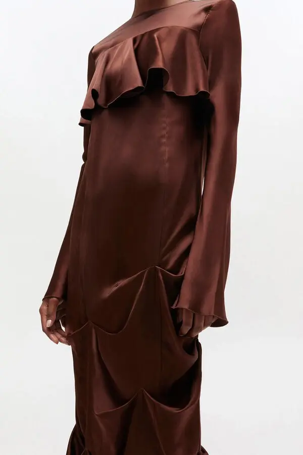 GANNI Draped Long-sleeve Maxi Dress With Ruffles