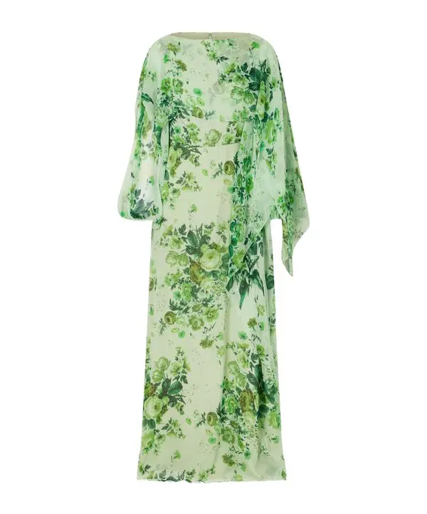 Erdem Floral Print Draped Maxi Dress