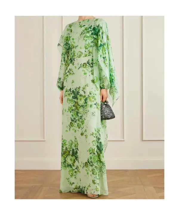 Erdem Floral Print Draped Maxi Dress