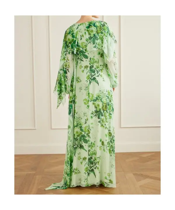 Erdem Floral Print Draped Maxi Dress
