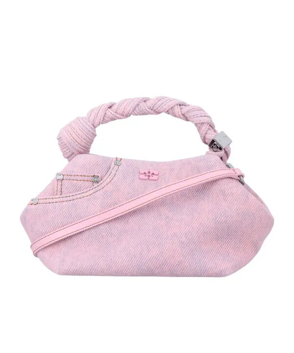 GANNI Bou Small Denim Bag With Woven Top Handle - Pink
