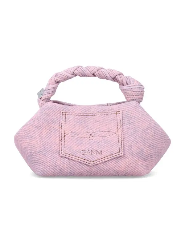 GANNI Bou Small Denim Bag With Woven Top Handle - Pink