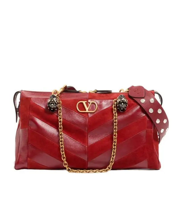 Valentino Garavani Panthea Chevron Motif Medium Shoulder Bag - Red